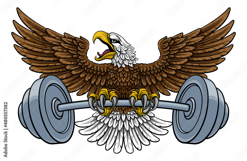 Bald Eagle Hawk Weight Lifting Mascot And Barbell Stock Vector | Adobe ...