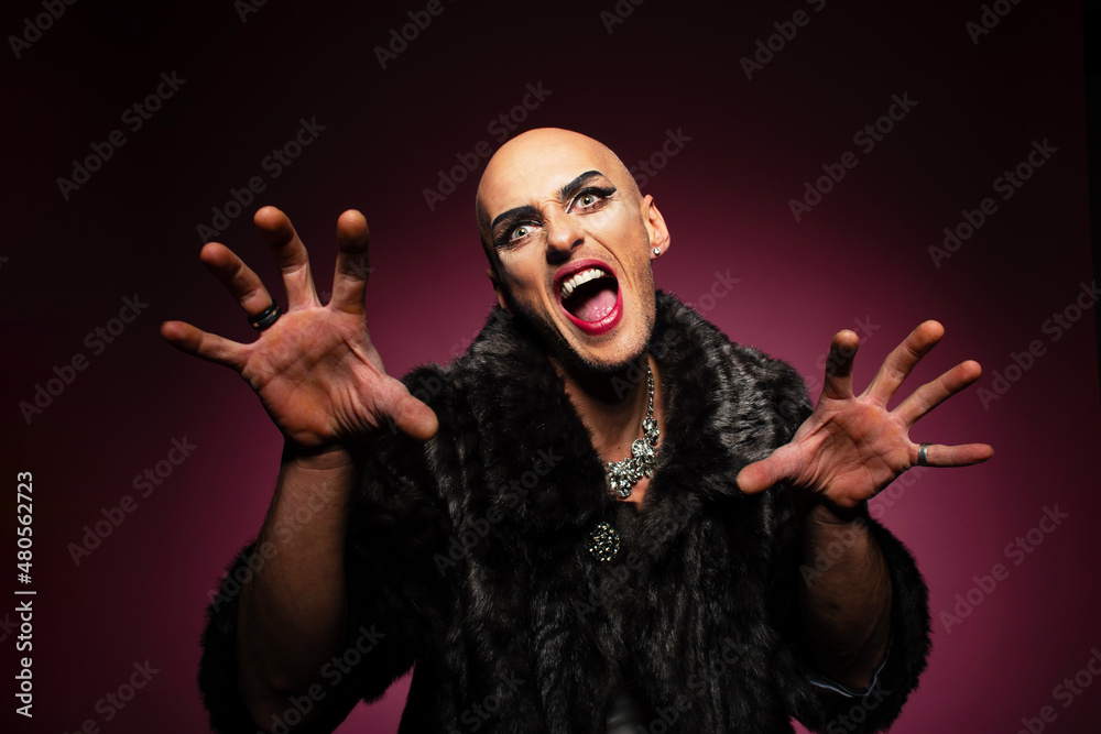 Poster Scary freaky screaming gender fluid transgender gay man with ...