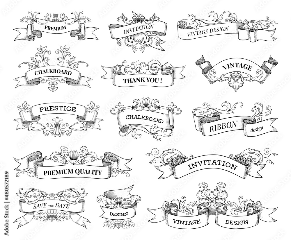 Vintage Victorian label. Retro scroll banner engraving. Antique ...