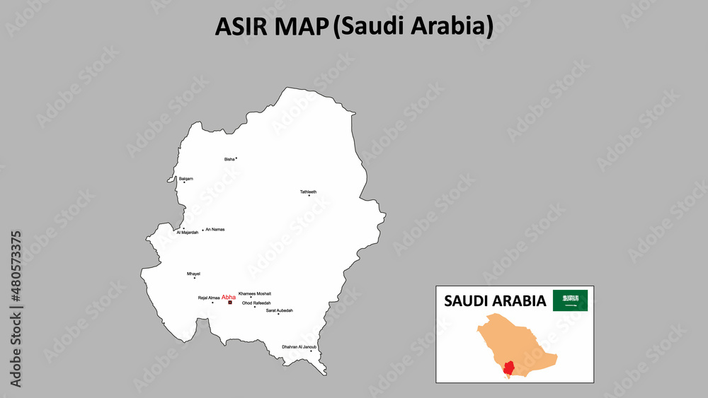 Asir Map.Asir Map Saudi Arabia with white background and line map ...