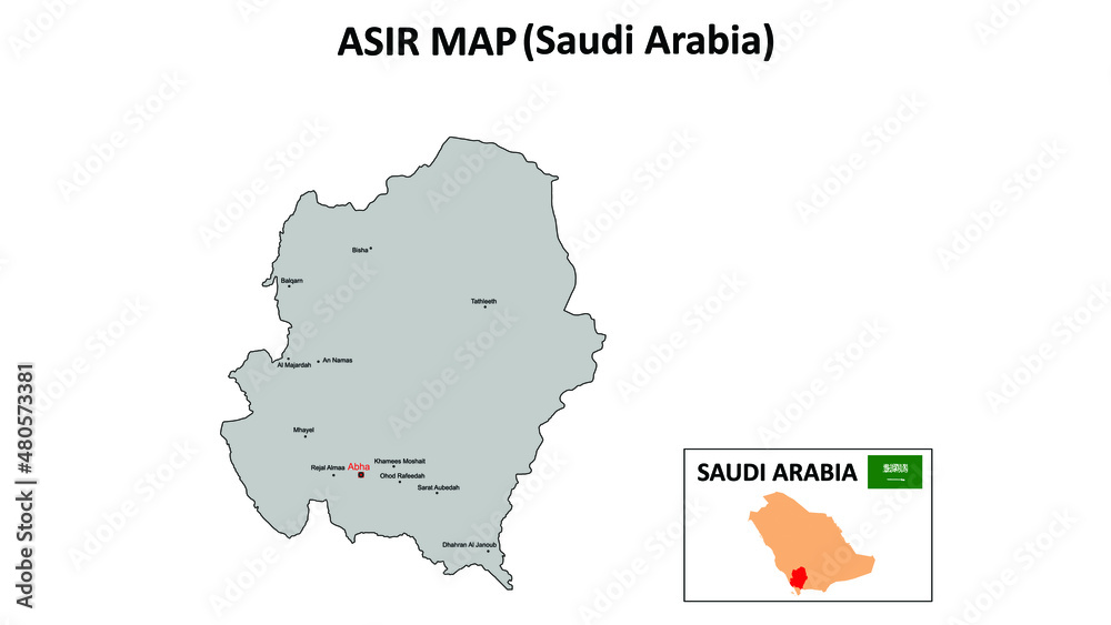 Asir Map. Asir Map of Saudi Arabia with color background and all states ...