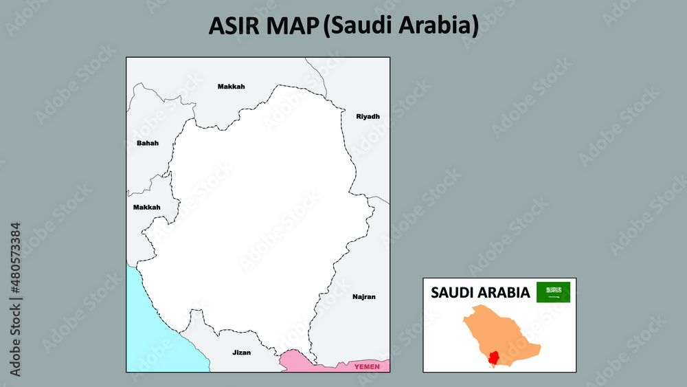 Asir Map. Political map of Asir. Asir Map of Saudi Arabia with ...