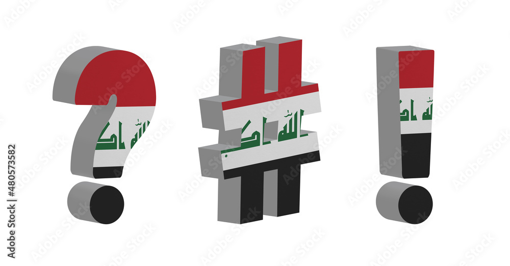World countries. 3D Question- mark, exclamation- mark and hashtag in ...