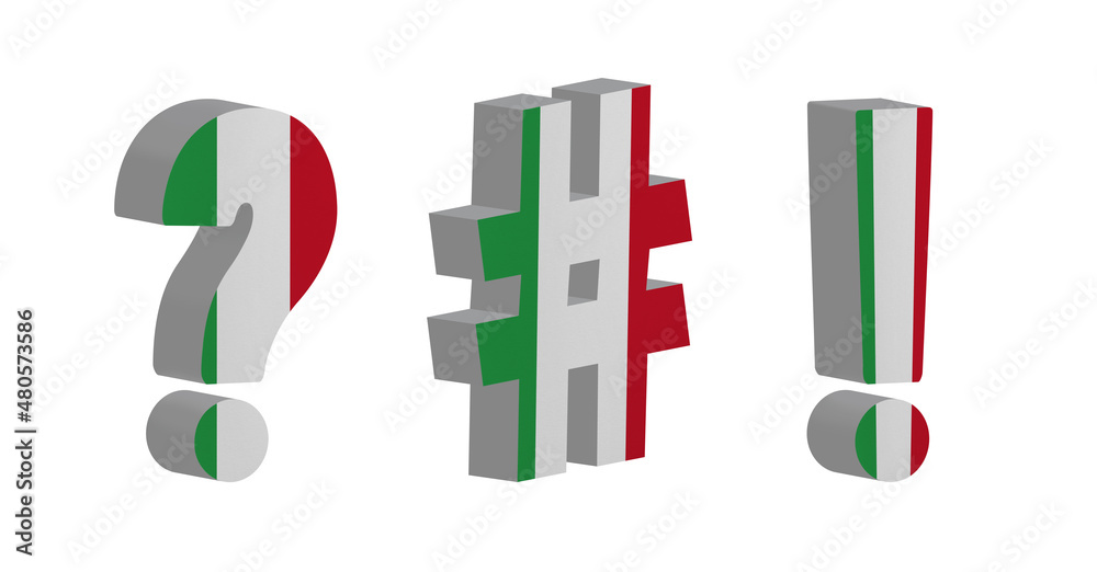 World countries. 3D Question- mark, exclamation- mark and hashtag in ...