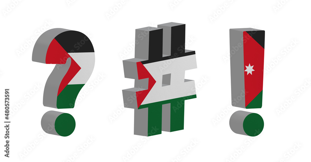World countries. 3D Question- mark, exclamation- mark and hashtag in ...