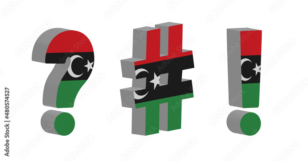 World countries. 3D Question- mark, exclamation- mark and hashtag in ...