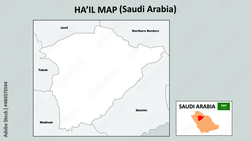Ha'il Map. Political map of Ha'il. Ha'il Map of Saudi Arabia with ...