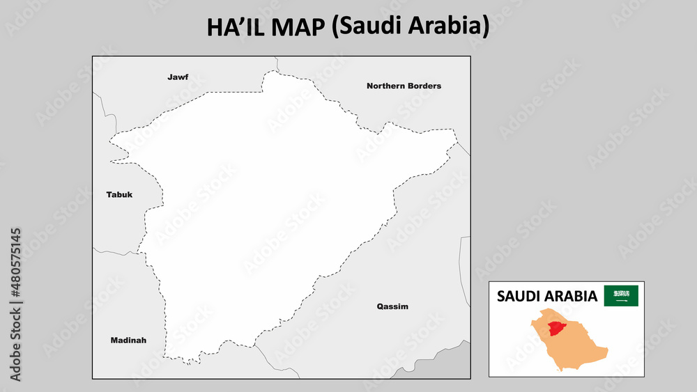 Fototapeta mapa świata dla dzieci Ha'il Map. Political map of Ha'il. Ha ...