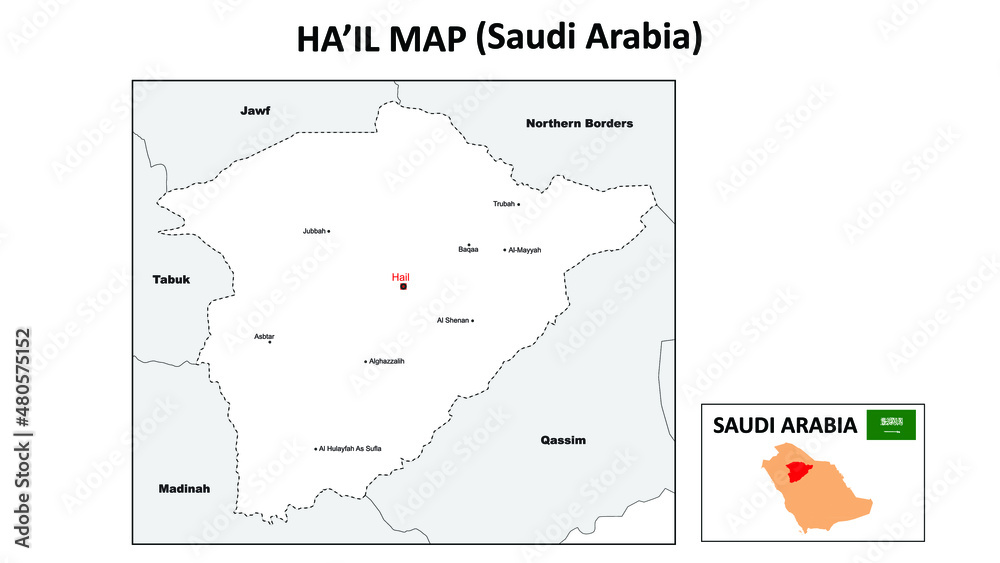 Fototapeta mapa świata dla dzieci Ha'il map. Political map of Ha'il. Ha ...