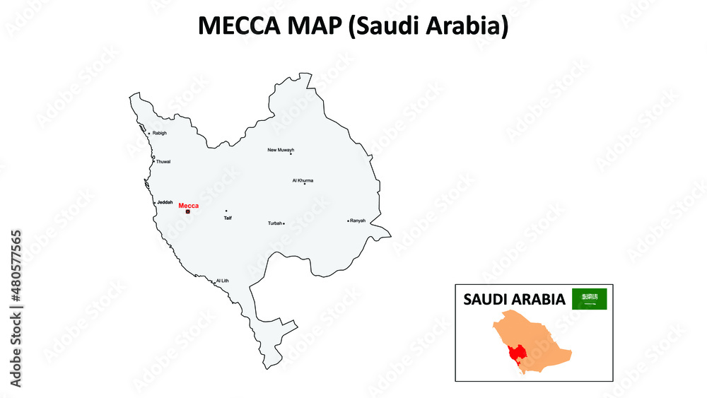 Mecca Map. Mecca Map of Saudi Arabia with color background and all ...
