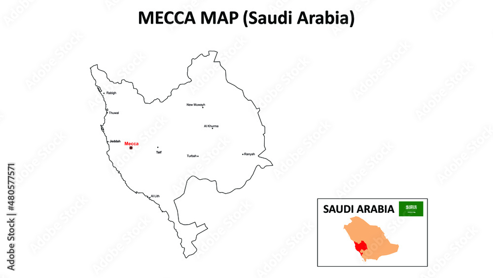 Mecca Map. Mecca Map of Saudi Arabia with white background and all ...