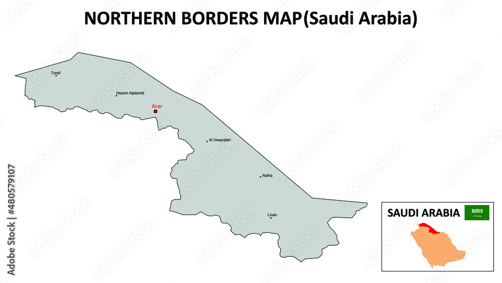 Northern Borders Map. Northern Borders Map of Saudi Arabia with color ...