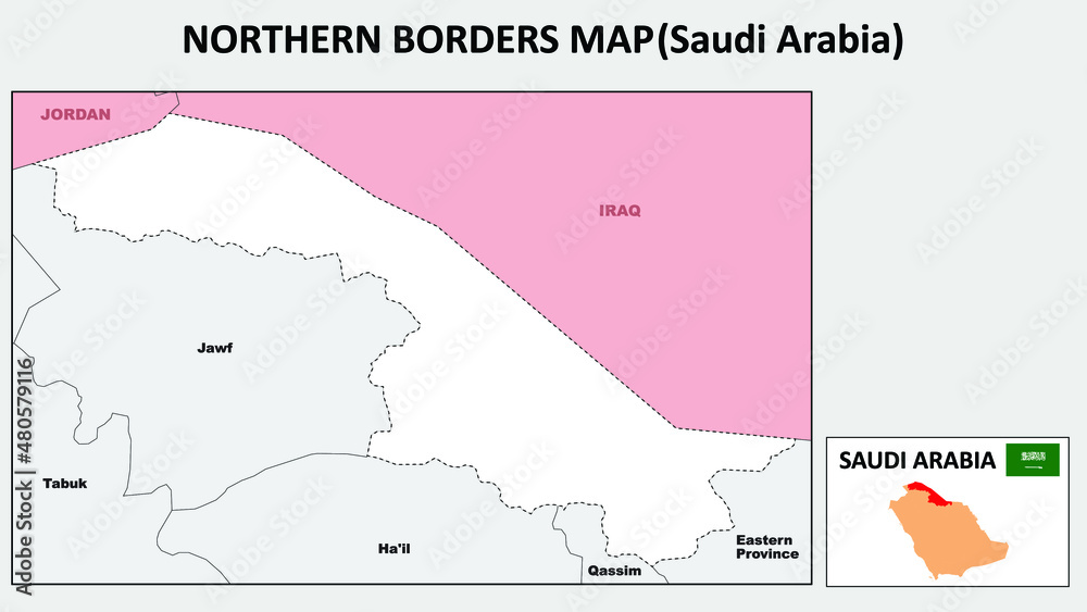 Northern Borders Map. Political map of Northern Borders. Northern ...