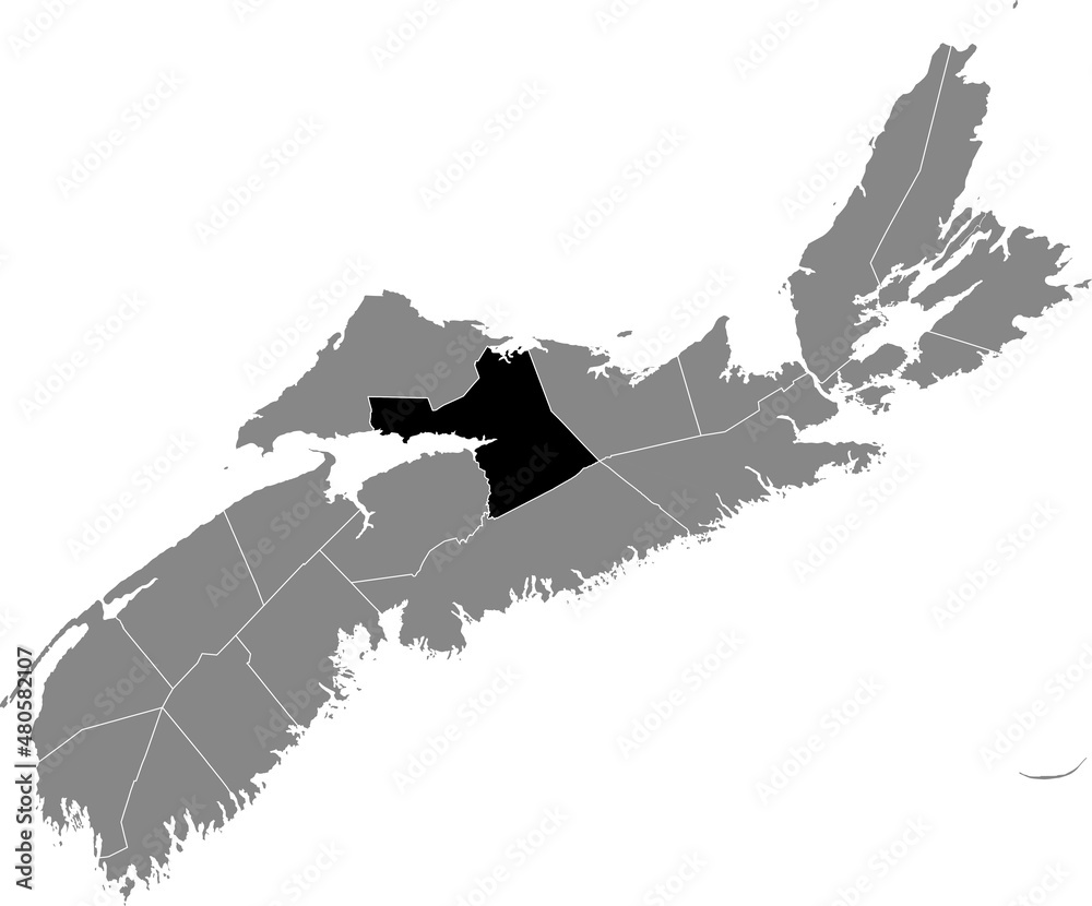 Black flat blank highlighted location map of the COLCHESTER COUNTY ...