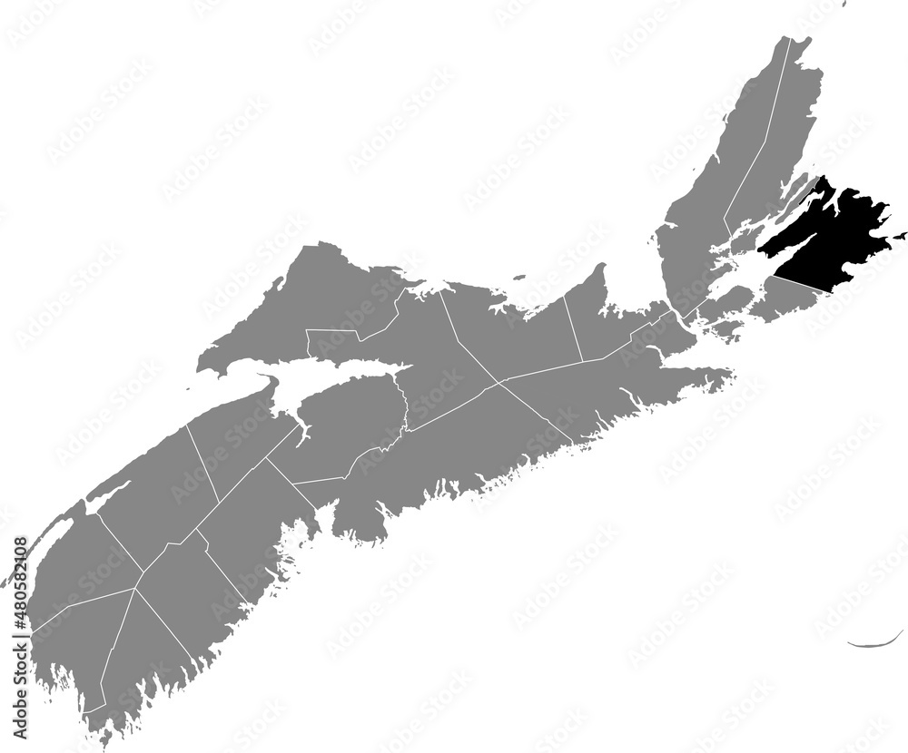 Black flat blank highlighted location map of the CAPE BRETON COUNTY ...
