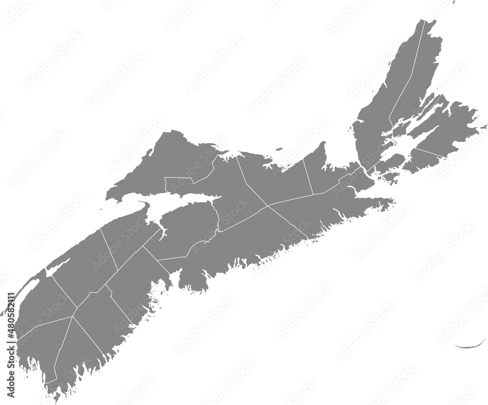 Gray flat blank vector administrative map of counties of Canadian ...