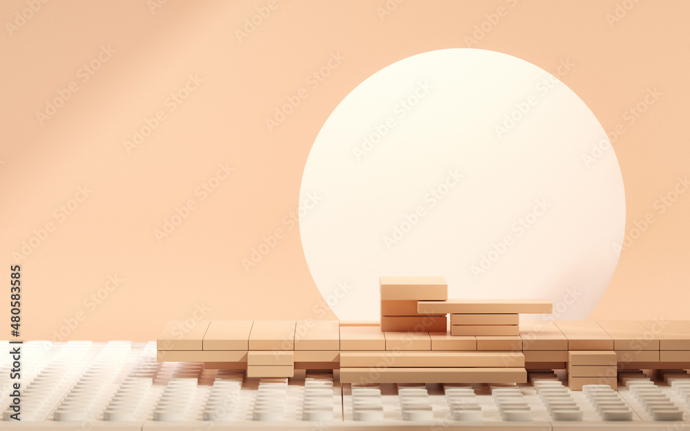 Lego bricks and podium. White and beige plastic Building Lego Block on ...