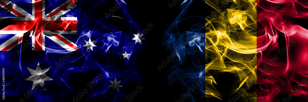 Flags of Australia, Australian vs Chad, Chadian. Smoke flag placed side ...