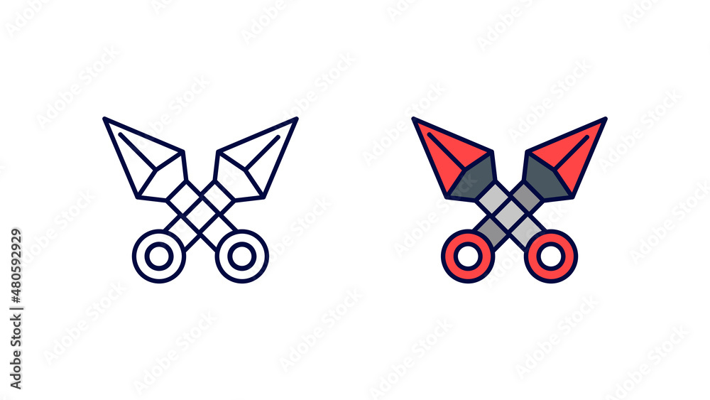 Ninja blades icon set. Throwing knife series special collection linear ...