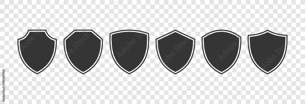 Set of blank shield icon template on transparent background isolated ...