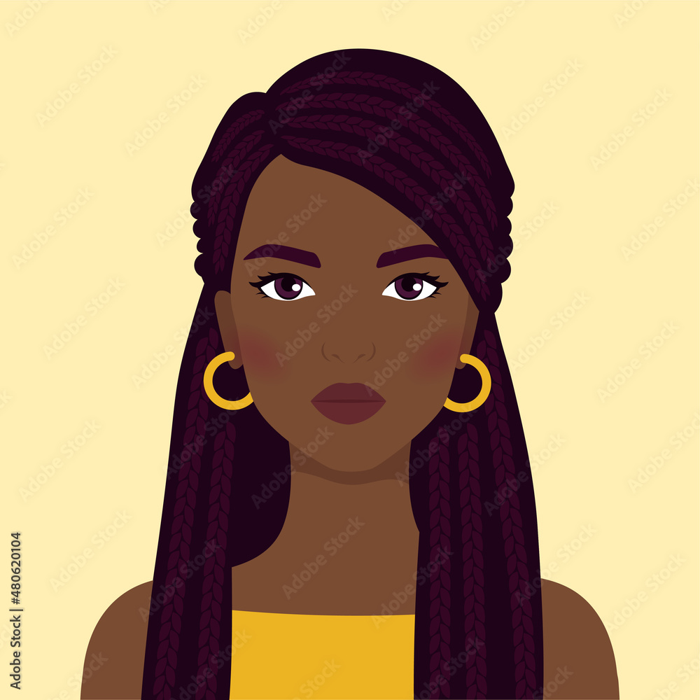 Portrait of a beautiful young woman. Avatar of a girl with dreadlocks ...