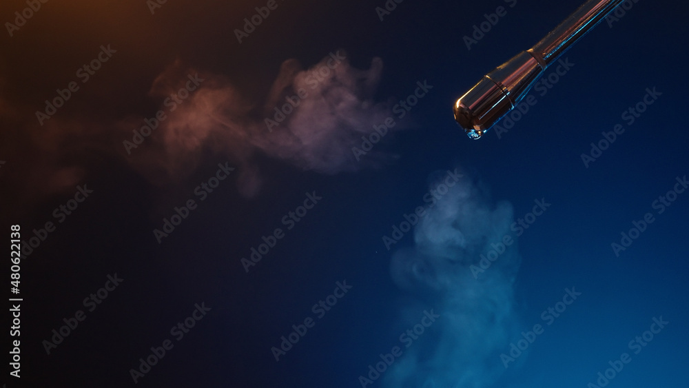 purging steam wand of coffee machine under neon lighting Stock Photo ...