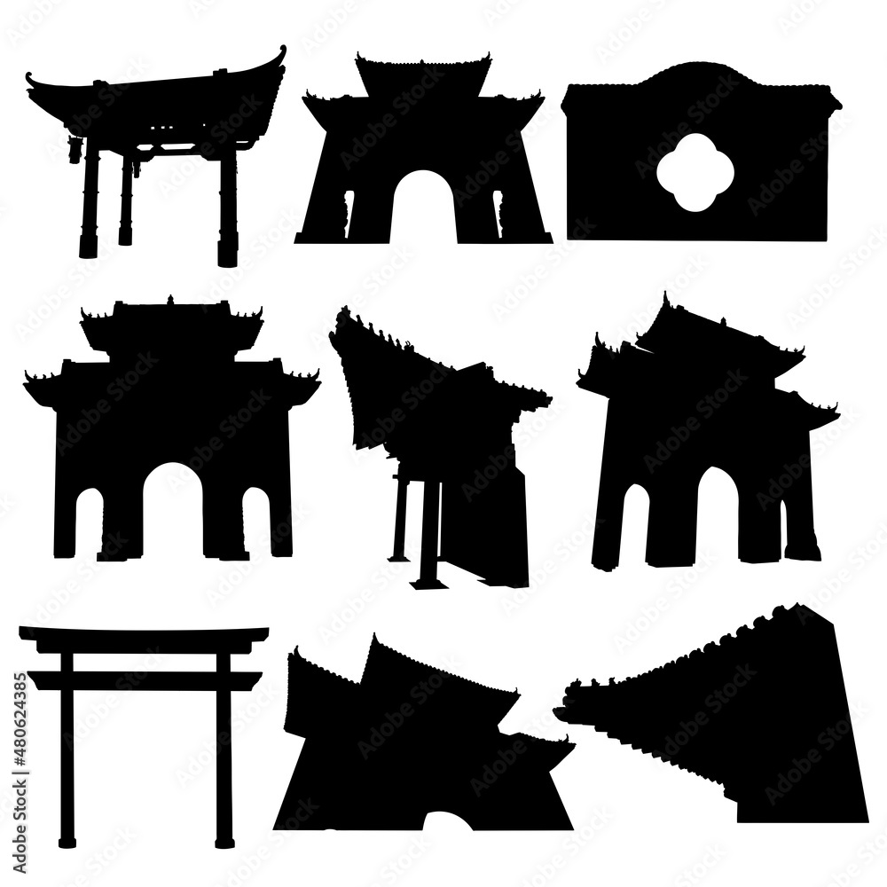 Chinese temple or Buddhist monastery with gates fragment. Archway gates ...