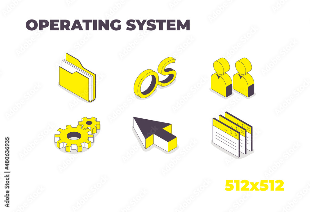 Vetor de Operating System 3d Icons. Folders, cursor, users, settings ...
