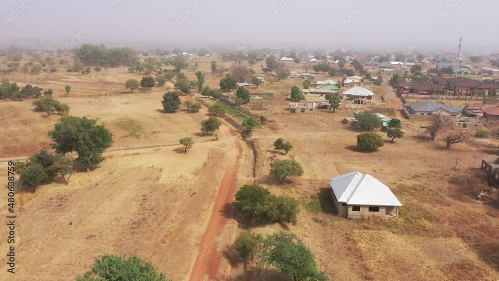 Aerial rural Bolgatanga Ghana bush savanna dry season. Bolga is the ... Aerial rural Bolgatanga Ghana bush savanna dry season. Bolga is the ...