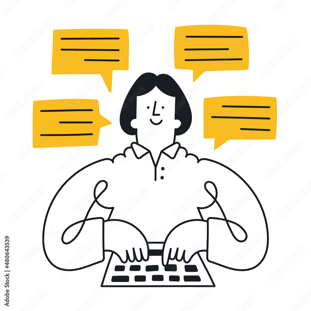 Woman typing a message. Concept of writing, communication, social ...