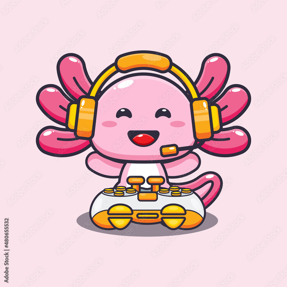 Cute axolotl play a game cartoon vector illustration. Stock Vector ...