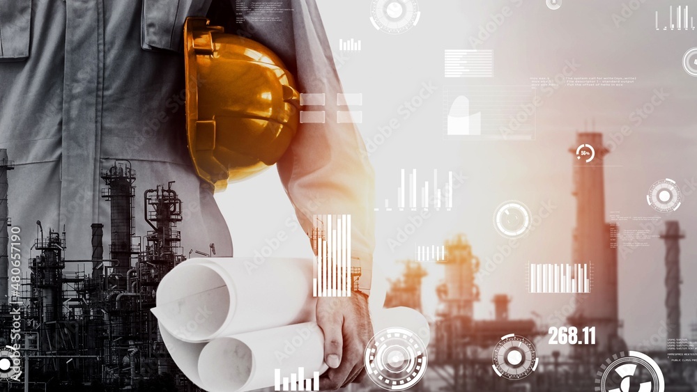 Future factory plant and inventive energy industry concept in creative ...