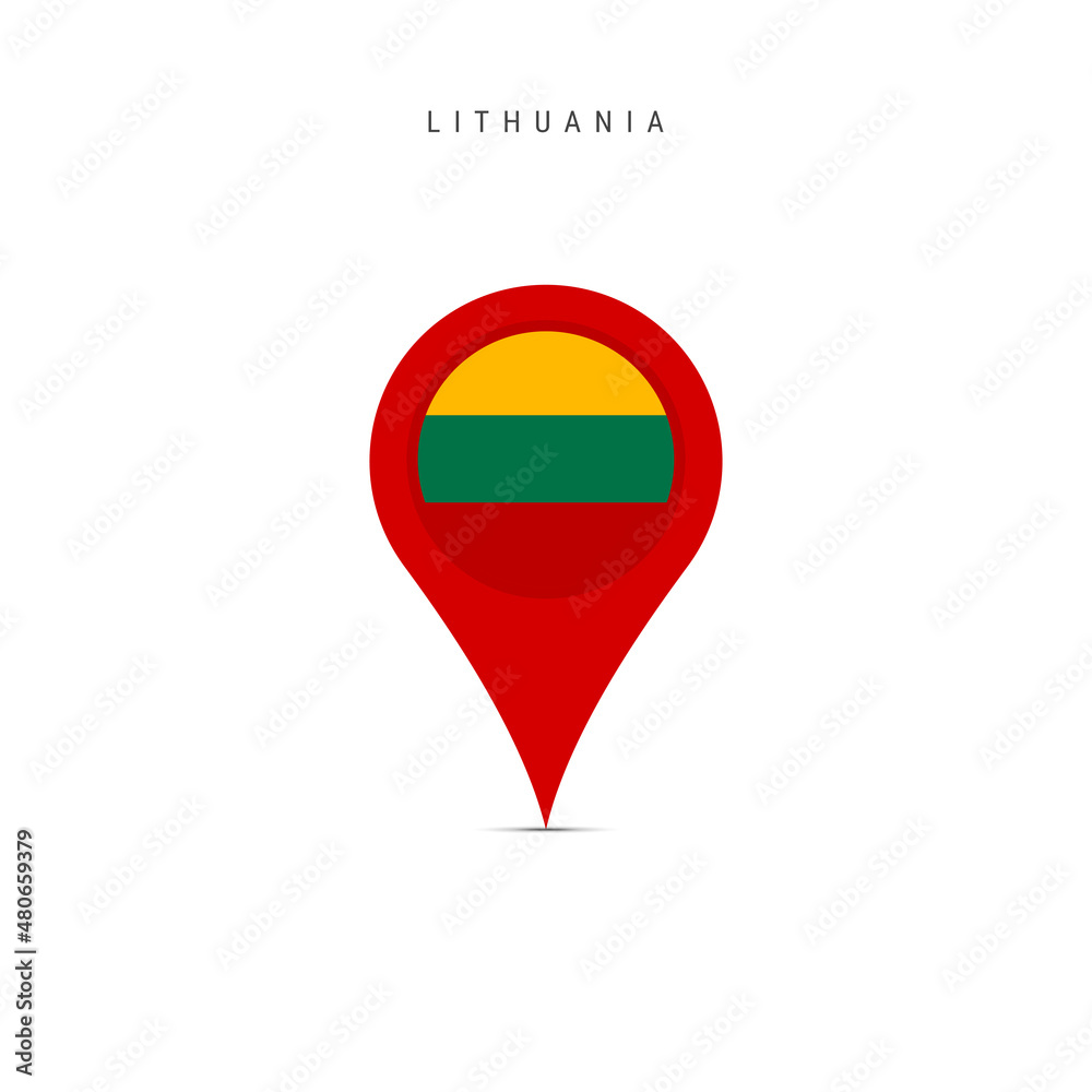Teardrop map marker with flag of Lithuania. Lithuanian flag inserted in the location map pin ...