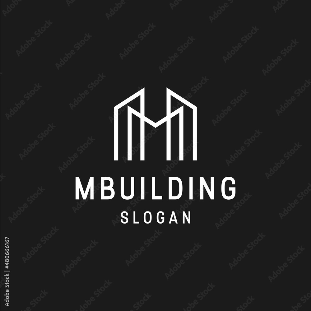 Letter M Building logo linear style icon in black backround Stock ...