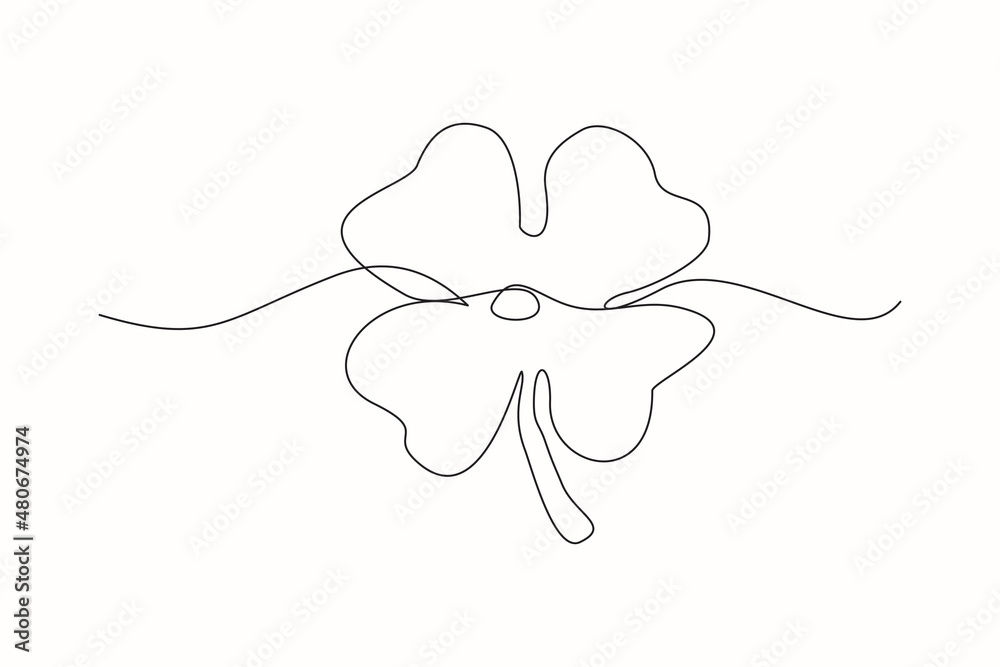 Continuous line drawing of clover leaf. Single one line art vector ...