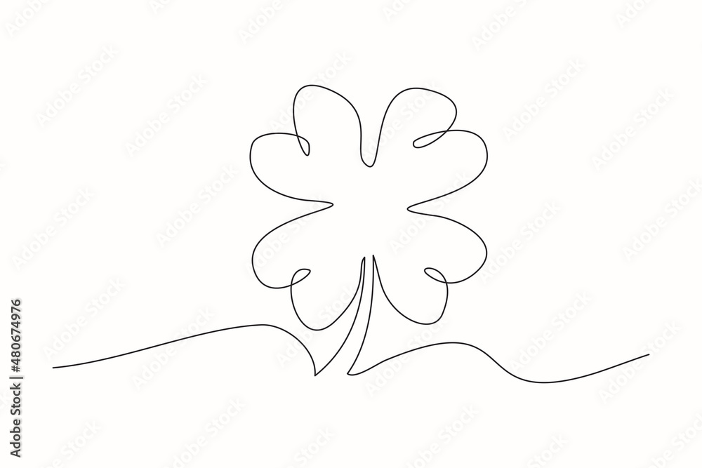 Continuous line drawing of clover leaf. Single one line art vector ...