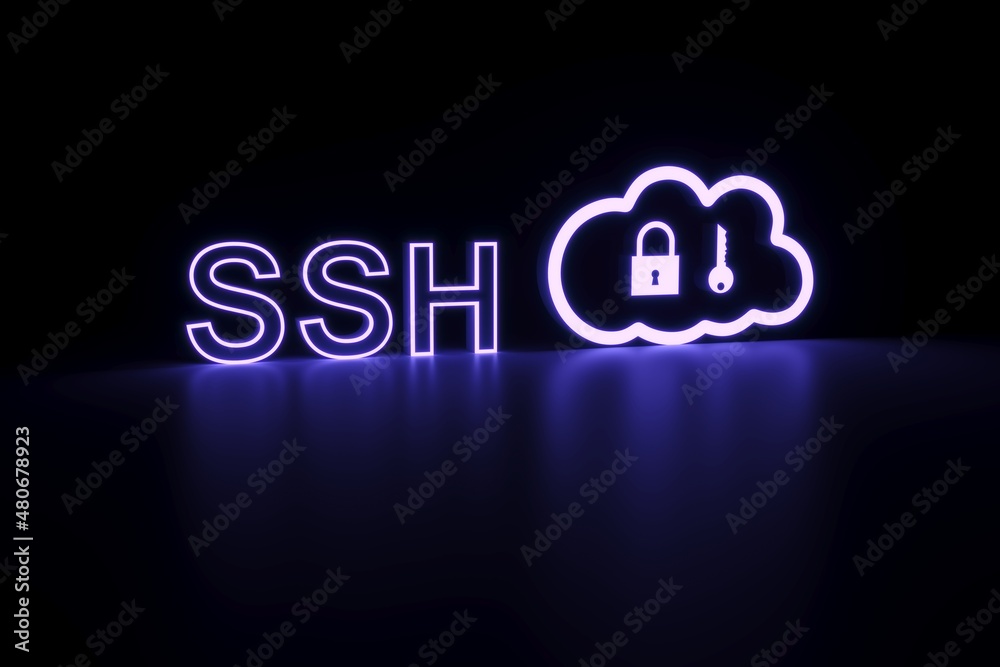 SSH neon concept self illumination background 3D illustration Stock ...
