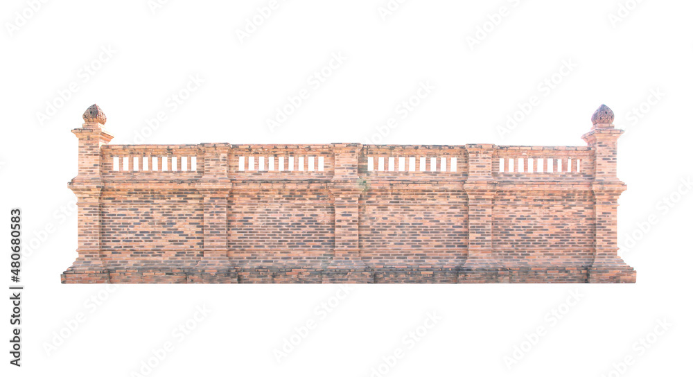 Vintage brick wall fence with pole texture and hole patterns isolated ...