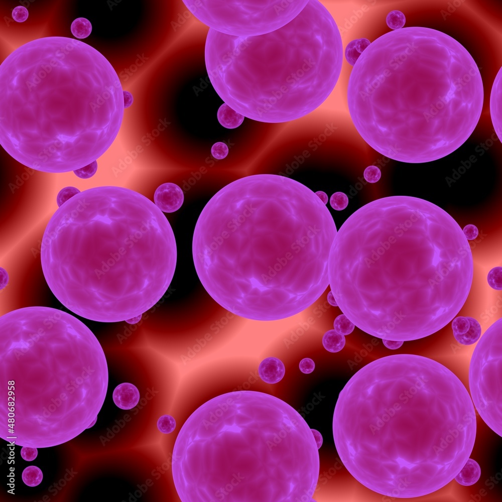 Pink purple spheres of virus in patiente blood. Abstract red blood ...