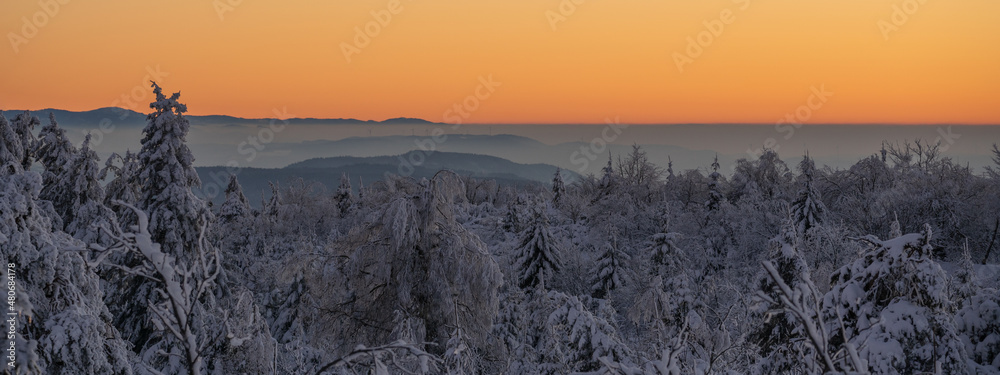 Stunning panorama of snowy landscape in winter in Black Forest - Snow ...