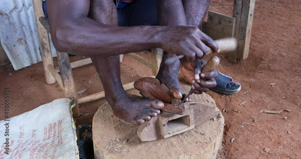 Wood carver rural village Monrovia Liberia. West Africa a nation ...