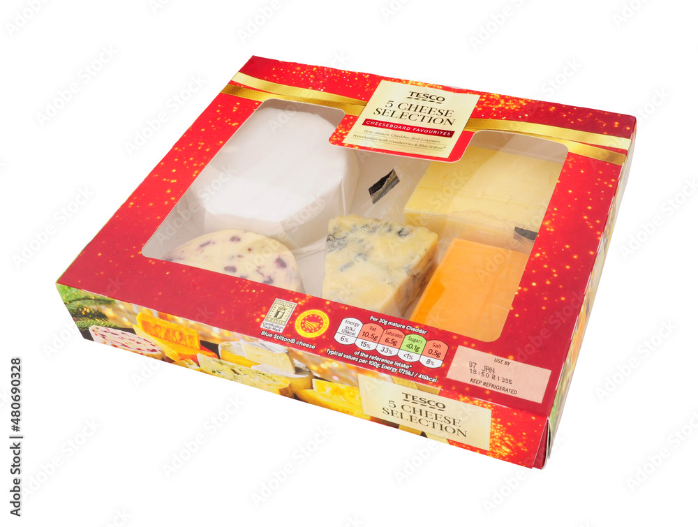 Tesco supermarket five cheese selection favourites in a 450g box Stock ...