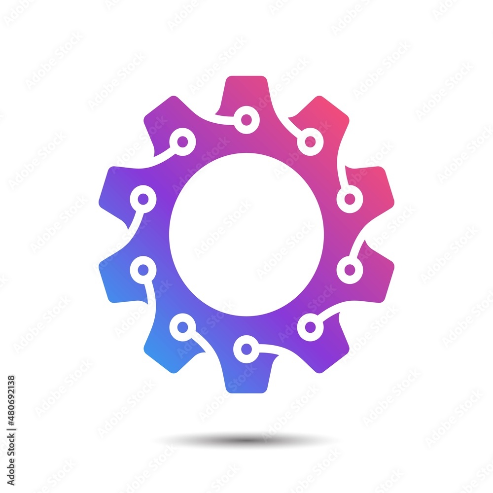 Digital technology logo icon with gear electronic circuit cycle for ...
