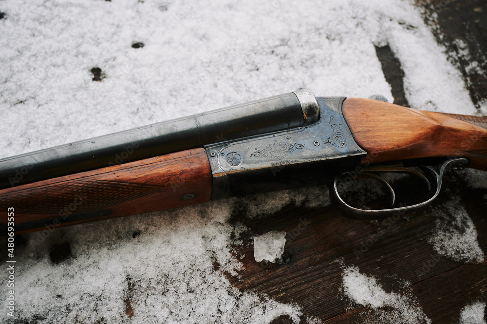 Vintage shotgun - double-barreled shotgun with two triggers Stock Photo | Adobe Stock