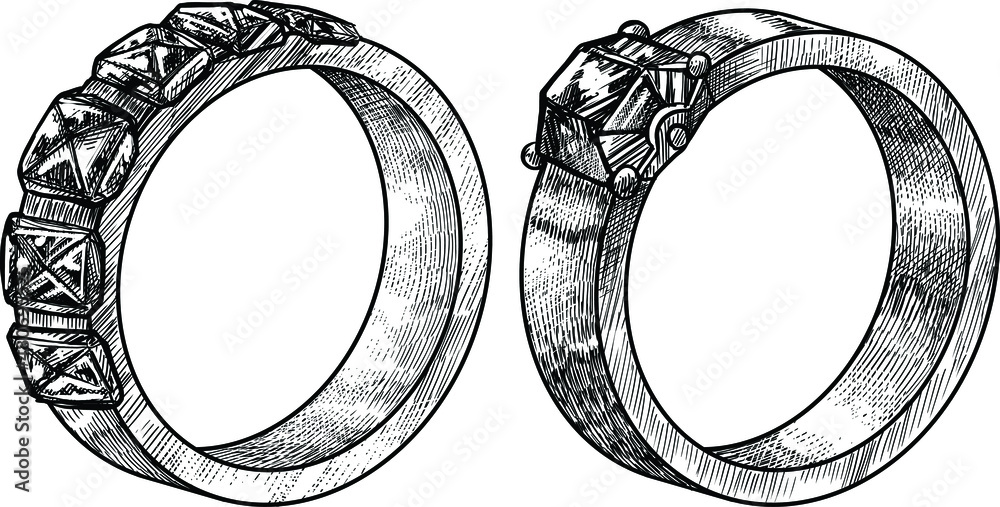 Ring illustration, drawing, engraving, ink, line art, vector Stock ...