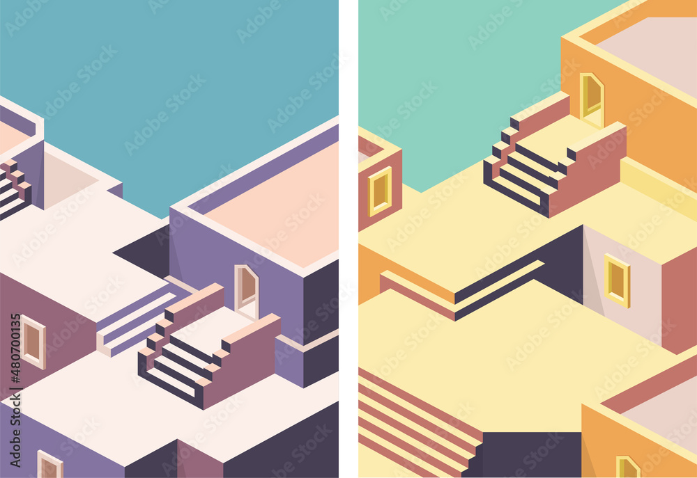 Simple house architecture design with stairs, doors and windows ...