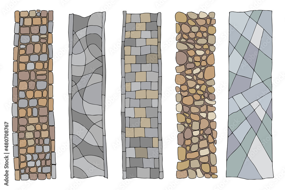 Vector set. Stone paths. Top view. Set of vector street pavements ...