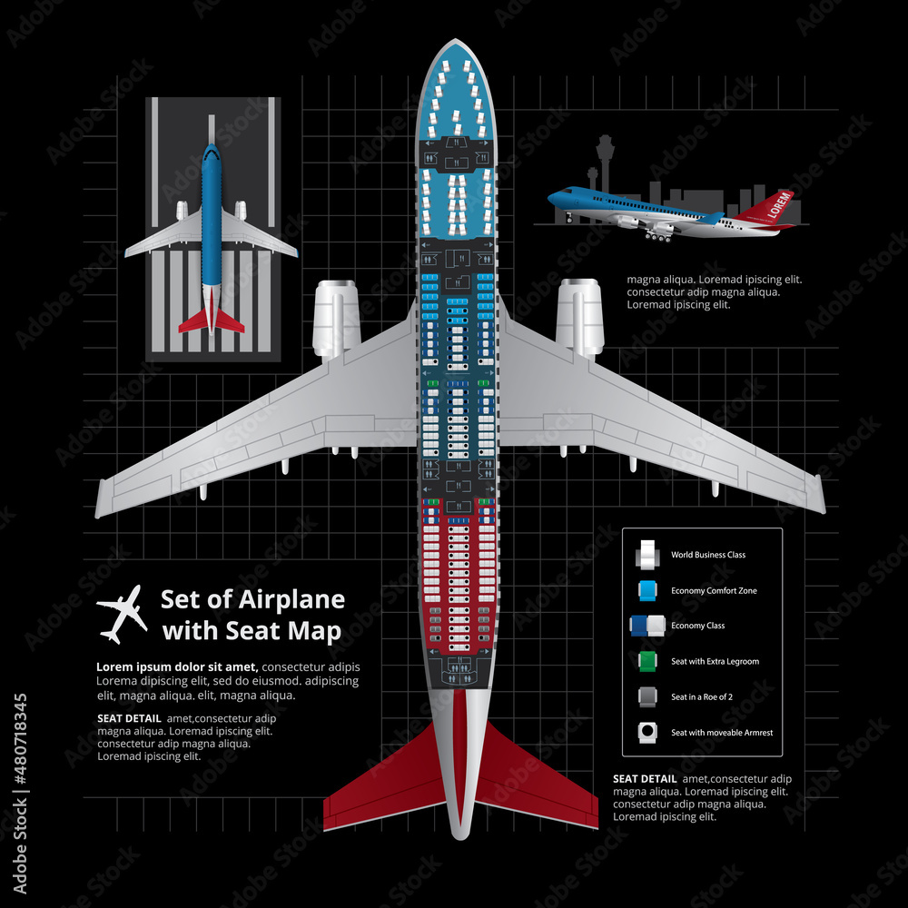 Vetor de Set of Airplane with Seat Map Isolated Vector Illustration do ...