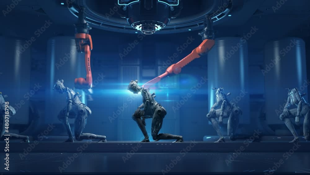 robot manufacturing corporation. conveyor belt animation at a robot ...