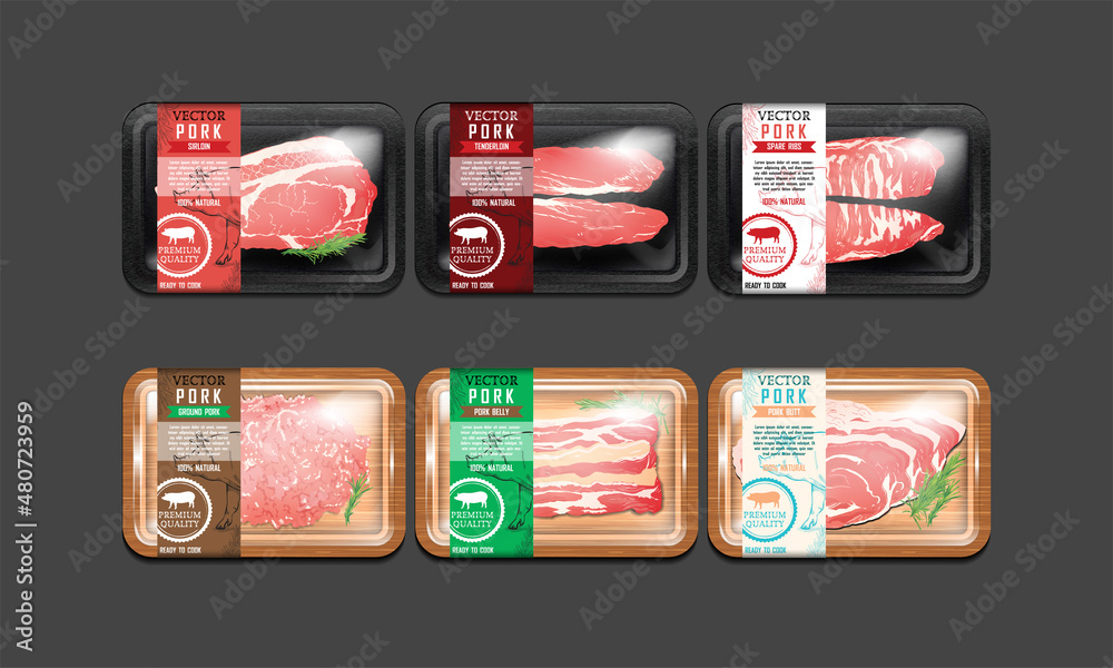 Pork packaging Meat food pork black polystyrene packaging and wood ...
